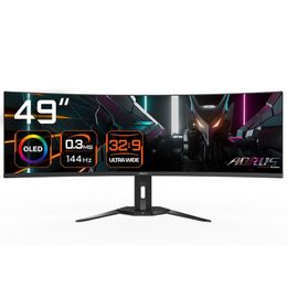Gigabyte Curved-Gaming-OLED-Monitor &raquo;AORUS CO49DQ&laquo; 124,4 cm/49 &prime;&prime; 5120 x 1440 px DQHD 144 Hz schwarz Curved 1800R, Drehbar, Neigbar, H&ouml;henverstellbar, Vesa 