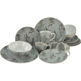 Creatable Kombiservice »Geschirr-Set Vintage Flowers« Service, Dekor mit Blüten und Gräsern, 16 Teile, für 4 Personen hellgrau/braun