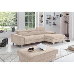 COTTA Ecksofa »Komaris L-Form, B: 244 cm« mit Kopfteilverstellung, optional Bettfunktion, Bettkasten & Licht beige