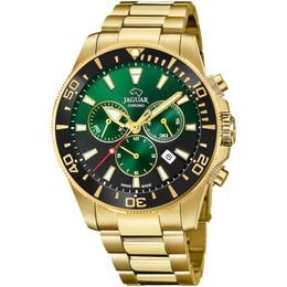Jaguar Chronograph Armbanduhr, Quarzuhr, Herrenuhr, Saphirglas, Stoppfunktion, Swiss Made goldfarben-gr&uuml;n, schwarz Exquisiter Herrenchronograph