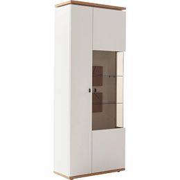 MCA furniture Vitrine »Matadi Vitrine« 1 Stk. tlg. Vitrine, Glasschrank, Weiß, Holzabsetzung, 2 Türen, gedämpft, B: 80cm Soft White