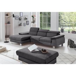 COTTA Ecksofa »Komaris L-Form, B: 244 cm« mit Kopfteilverstellung, optional Bettfunktion, Bettkasten & Licht grau