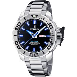 Festina Taucheruhr »Diver Collection« Armbanduhr, Herrenuhr, Taucheruhr, Edelstahlarmband, Geschenkidee silberfarben-schwarz Markante Herrenarmbanduhr