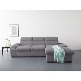 COTTA Ecksofa »Lola L-Form mit Kopfteilfunktion & Hocker« wahlweise mit Bettfunktion, Bettkasten & Armteilverstellung Stone