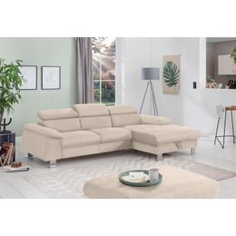 COTTA Ecksofa &raquo;Komaris L-Form, B: 244 cm&laquo; mit Kopfteilverstellung, optional Bettfunktion, Bettkasten & Licht beige Microfaser PRIMABELLE (100% 