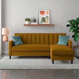 DOREL HOME Ecksofa »Celine, L-Form, « mit Bett-Funktion und Stauraum. Recamiere beidseitig montierbar curry