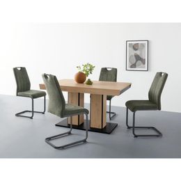 Hela Essgruppe »Tisch ausziehbar 140 -220 cm, « Set, 5 Stk. tlg. Belastbarkeit 140 KG, bequem gepolstert mit Griff braun + grün + grau 5tlg. Essgruppe