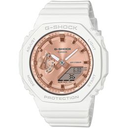 Casio G-SHOCK Chronograph Quarzuhr, Armbanduhr, Damen, Herren, digital, bis 20 bar wasserdicht weiß-rosègoldfarben Angesagter Chronograph für Sie &...