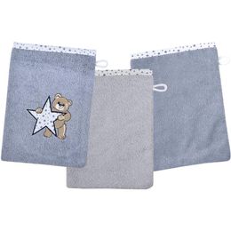 W&ouml;rner W&Ouml;RNER Waschhandschuh &raquo;Teddy/Stern Waschhandschuh 3er Set&laquo; 1x mit s&uuml;&szlig;er Teddystickerei, 2x unifarben grau,chrom, basalt Obermaterial: 100%...