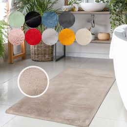 Carpet City Badematte »Topia Mats, Badteppich uni« Höhe 14 mm rutschhemmend beschichtet strapazierfähig Hochflor, Kaninchen Haptik, Polyester,...