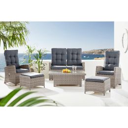 Konifera Gartenlounge-Set »Monaco« Set, 2x Sessel, 1x2er Sofa, 2x Hocker, 1x Tisch 120x70x43, 5-66, 5 cm, 16 Stk. tlg. höhenverstellbarer Tisch,...