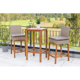 Merxx Gartenbar-Set 3 Stk. tlg. 2 Barstühle mit Bartisch für den Outdoorbereich natur + beige +