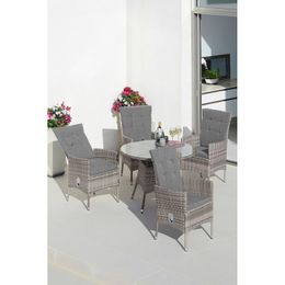 Konifera Garten-Essgruppe »Belluno« Set, 4x Sessel, 1xTisch Ø 100 cm, inkl. Auflagen, Polyrattan, 9 Stk. tlg. Stauraum unter dem Tisch, Grau, 2 der...