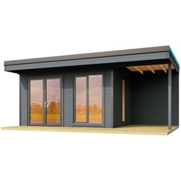 Lasita Maja Gartenhaus »DOMEO 7 CARBONGRAU/ANTHRAZIT« mit Anbau, Fundamentmass 4000+1950 x 3000, Carbongrau Carbongrau