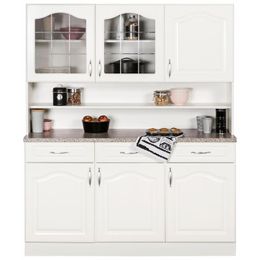 Wiho-K&uuml;chen WIHO K&Uuml;CHEN K&uuml;chenbuffet &raquo;Linz&laquo; 150 cm breit, in Landhaus-Optik Front: Landhaus Wei&szlig;, Korpus: Wei&szlig;, Arbeitsplatte: Marmor Dekor beige