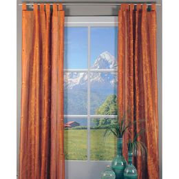 HOSSNER - ART OF HOME DECO Gardine &raquo;Zugersee&laquo; Schlaufen 1 Stk. tlg. Schlaufenschal m. Brokat-Bod&uuml;ren goldfarben/rotbraun Obermaterial: 100%...