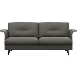 FLEXLUX 2, 5-Sitzer »Glow Sofa, Couch, « Premium-Sitz: Kaltschaum & Federkern, Arml. Walnuss, Fuß schwarz Warm Mineral Grey