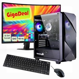 GAMEMAX PC-Komplettsystem »GigaDeal Gaming-PC-Set Striker« 32 ′′ AMD Ryzen 7 GeForce RTX 4060 32 GB RAM 1.000 GB SSD Windows 11, DDR4 RAM + Gigabyte..