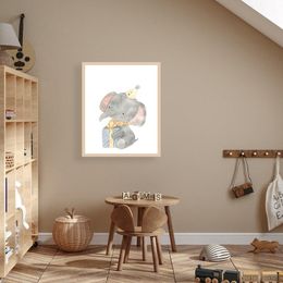 Lüttenhütt LÜTTENHÜTT Bild mit Rahmen »oder Poster, Elefant mit Geschenk und Partyhut« Elefant Elefanten Bilder Elephant Fantasy Tiere 1 Stk. tlg. HD...