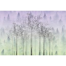 ARCHITECTS PAPER Fototapete »Atelier 47 Trees Artwork 2« Wald glatt Vlies, Wand, Schräge, Decke grün/lila/schwarz B/L: 4 m m x 2,7 m m