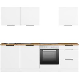 KOCHSTATION K&uuml;chenzeile &raquo;KS-Lagos2, Breite 240 cm&laquo; wahlweise mit E-Ger&auml;ten, mit 38mm starker Arbeitsplatte K&uuml;che: wei&szlig; + Front: wei&szlig; + Korpus:...