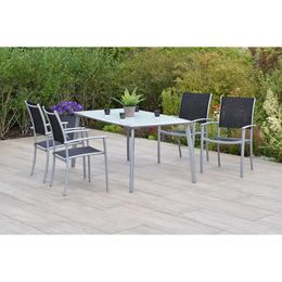 Merxx Garten-Essgruppe »»Milano«« Set, Pulverbeschichtetes Aluminiumgestell, 5 Stk. tlg. Tisch: LxB: 150x90 cm schwarz + schwarz + silber