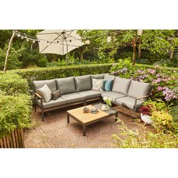 siena GARDEN Gartenlounge-Set »Londra« 2x 2er Bank(l+r), 1xModul Ecke, 1xModul Mitte, 1xTisch: 102x73, 5x31, 5cm, 5 Stk. tlg. Aluminium,...