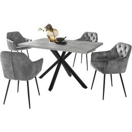Hela Essgruppe »CLEO Tischgruppe Bestseller« Set, 1 Tisch / 4 Stühle, 5 Stk. tlg. Schalenstühle Tisch Wohnzimmer Esszimmer Betonoptik/Vintage Grau...