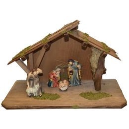 Krippe &raquo;Krippenstall&laquo; mit 15 cm Poly-Figuren 4tlg. braun Holzwerkstoff
