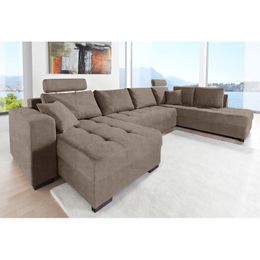 Jockenh&ouml;fer Wohnlandschaft &raquo;Antego U-Form&laquo; inklusive Bettfunktion, Bettkasten und Kopfst&uuml;tze braun Strukturstoff, (Farbe 182 und 183: 68% Polyester, 32% Polyacryl
