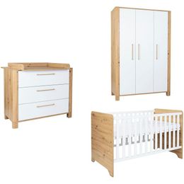 Arthur Berndt Babyzimmer-Komplettset »Babyzimmer Set »Marlon« 3-teilig« Set, Kleiderschrank, Kinderbett und Wickelkommode, 3 Stk. tlg. natur
