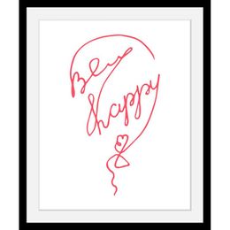 queence Bild »Be Happy« Herz Herzbilder Motivationsbilder Schriftzug Schriftzüge HD Premium Poster-Druck inkl. Holzrahmen Farbe Rahmen:...