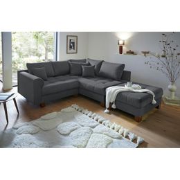 Home Affaire Ecksofa »Rice L-Form, B: 216 cm« Set: Sofa & Hocker, mit 3 Zierkissen, Federkern grau