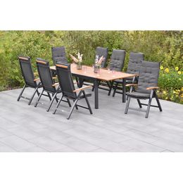 Merxx Garten-Essgruppe »»Tilos«« Set, Inkl. Auflagen, 5-fach verstellbare Rückenlehne, 17 Stk. tlg. Ausziehtisch: LxB: 180-250 x 100 cm grau +...