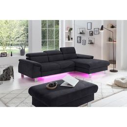 COTTA Ecksofa &raquo;Komaris L-Form, B: 244 cm&laquo; mit Kopfteilverstellung, optional Bettfunktion, Bettkasten & Licht grau Microfaser PRIMABELLE (100% 