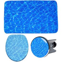 Sanilo Badaccessoire-Set »Lagune« bestehend aus WC-Sitz, Badteppich und Waschbeckenstöpsel blau
