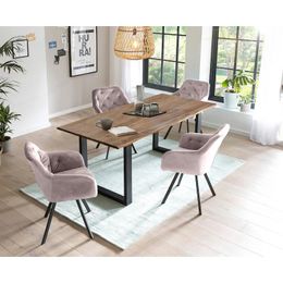 Salesfever Essgruppe »Stilvolle Essgruppe« Set, 5 Stk. tlg. 5-teilige Sitzgruppe mit 360° Drehplatte und echter Baumkante Walnuss, Rose, Schwarz +...