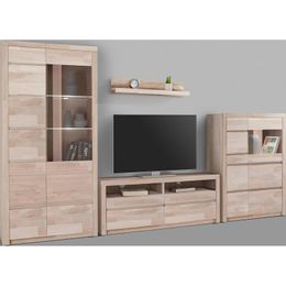 Home Affaire Wohnwand »Silkeborg« Set, 4 Stk. tlg. teilmassives Holz Eiche weiß gekalkt teilmassiv Set besteht aus 1 Vitrine, 1 Lowboard, 1...
