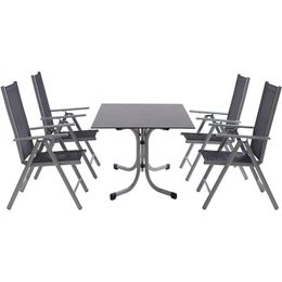 siena GARDEN Garten-Essgruppe »Tesoro / Sola« Set, 5 Stk. tlg. bestehend aus 4 Sesseln und 1 Tisch silber, dark stone +