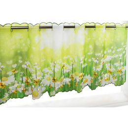 Delindo Lifestyle Scheibengardine &raquo;Margeriten&laquo; Stangendurchzug 1 Stk. tlg. zwei Gr&ouml;&szlig;en gr&uuml;n Obermaterial: 100% Polyester 45 cm