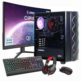GAMEMAX PC-Komplettsystem »MegaDeal Gaming-PC-Set Diamond BK« 32 ′′ Intel Core 5 32 GB RAM 1.000 GB SSD Windows 11 + MSI G32C4 E2 Monitor Curved...
