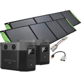 EcoFlow Solaranlage &raquo;Delta Max 2000 + 2 x 200W Offgridtec Hardcover Solartasche&laquo; mit Erweiterungsakku 2016Wh, Plug and play schwarz 4-seitig...