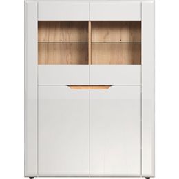 Inosign Vitrine »Graz Highboard mit Glastüren« Packung, 1 Stk. tlg. Grifflos, Breite 96 cm, Höhe 132 cm Weiß mit Eiche