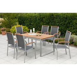 Merxx Garten-Essgruppe »»Siena«« Set, Pulverbeschichtetes Aluminiumgestell, Tischplatte aus Akazienholz, 7 Stk. tlg. Ausziehtisch: LxB: 150-200 x...