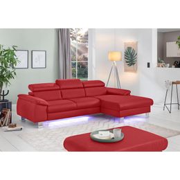 COTTA Ecksofa »Komaris L-Form, B: 244 cm« mit Kopfteilverstellung, optional Bettfunktion, Bettkasten & Licht rot