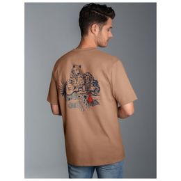 TRIGEMA T-Shirt »T-Shirt mit großem Bären-Printmotiv« 1 Stk. tlg. haselnuss L L DELUXE-Single-Jersey
