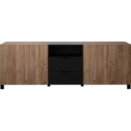 Inosign Sideboard »Kriens« Anrichte mit 7 Fächern und 2 Schubladen, B/H 227/ 78 cm Eiche Kraft Tabak/Schwarz Matt Melamin