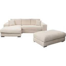 WERK2 Polstergarnitur »Eden L-Form + Hocker. Mega Couch Breite 286cm, Cord« Set, Design Ecksofa + Hocker in Cord mit besonders weichem Sitzkomfort...