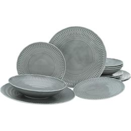 Creatable Teller-Set »Geschirr-Set Sofia« Service, klassisch elegantes Relief, 12 Teile, für 4 Personen grau