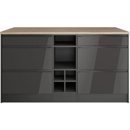KOCHSTATION K&uuml;cheninsel &raquo;KS-Virginia&laquo; Breite 153 cm, MDF-Fronten, Flaschenregal K&uuml;che: grau + Front: grau Hochglanz + Korpus: grafitgrau +...
